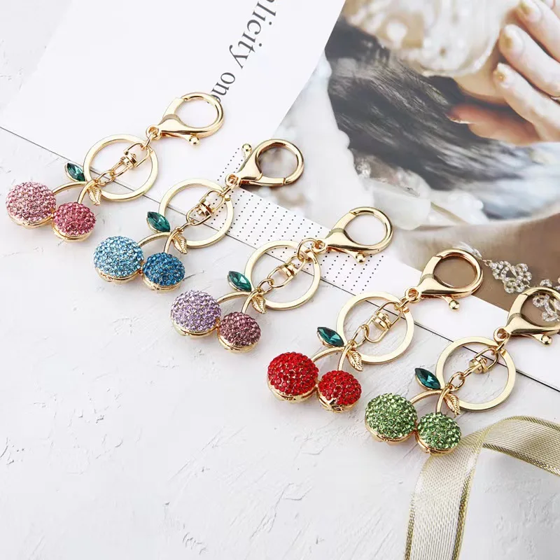Bling Big Rhinestone Cherry Keychains Bag Decoration Full Shiny Crystal ...