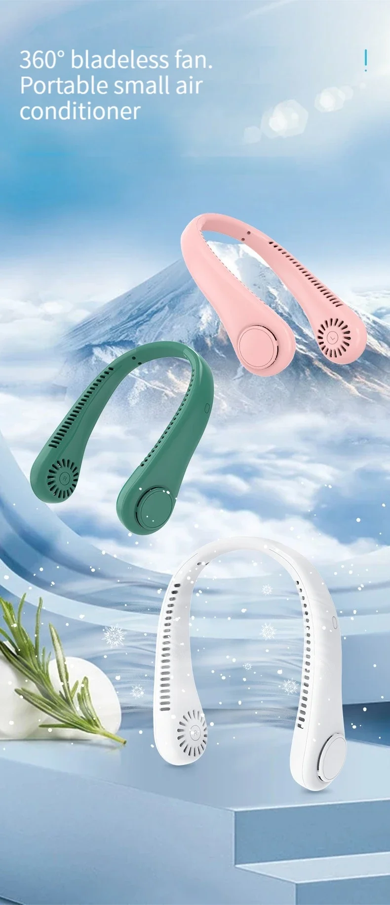 YONGYUAN Mini Neck Fan Portable Hanging Neck Rechargeable Air Cooler 3 ...