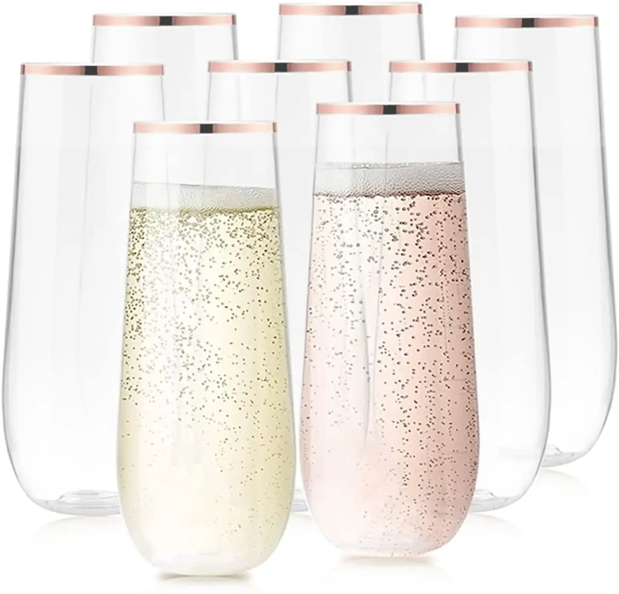 9oz Rose Gold Rim Stemless Champagne Flutes - Durable & Disposable