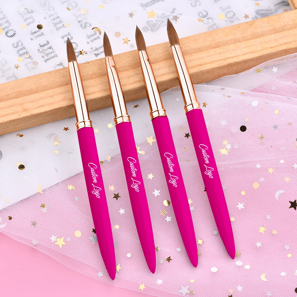 Luxury Hot Pink Professional Acrylic Powder Brush Metal Handle 100% ...
