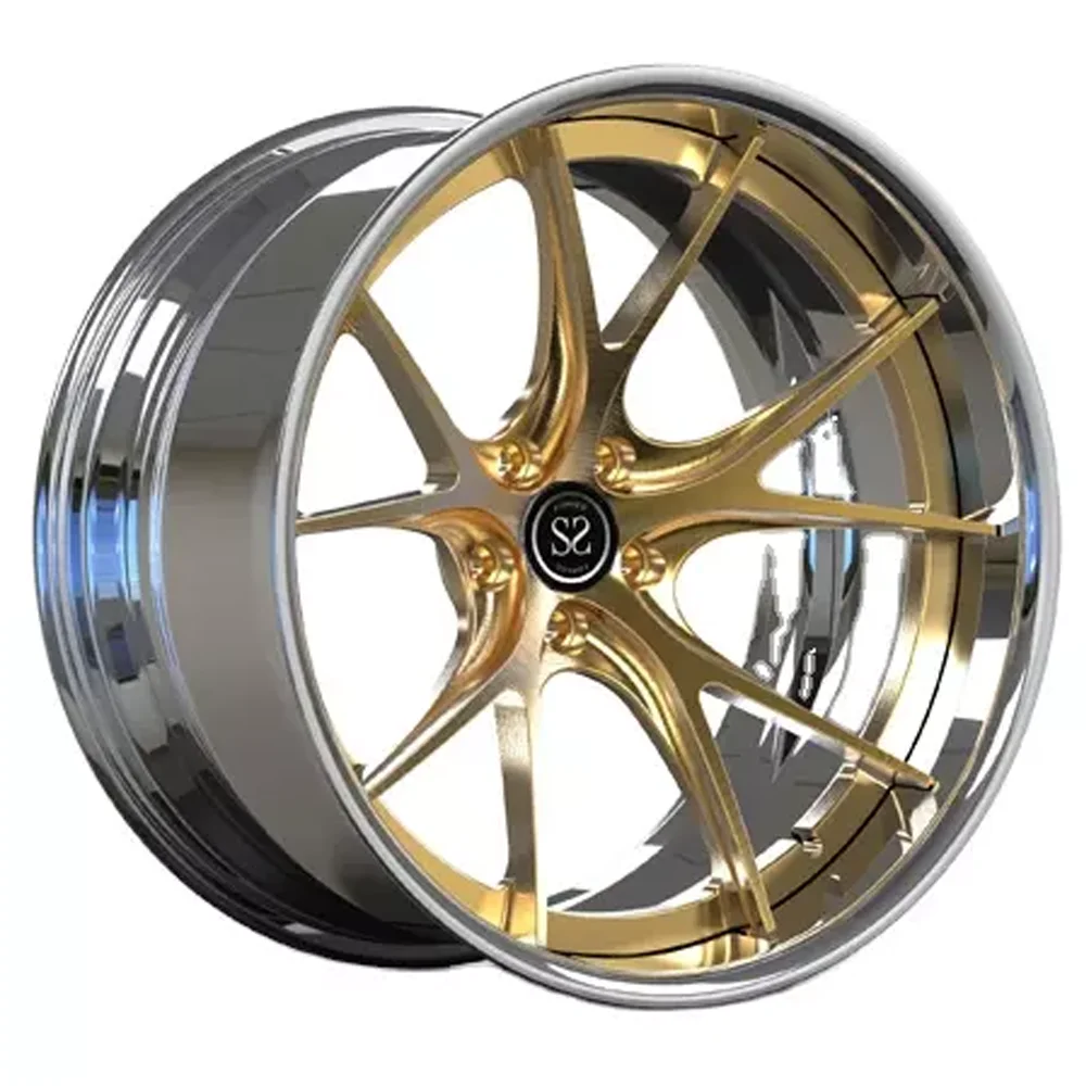 Custom 5x120 Golden Polished 2-pc Forged Wheel 17 18 19 20 21 22 Inch ...
