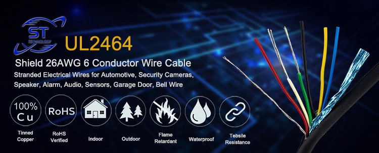 26AWG 6 Conductor UL2464 Stranded shielded Electrical Power wire cable ...