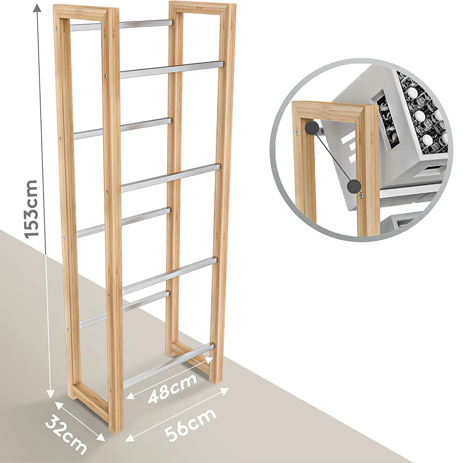 Bamboo Wooden Sturdy Drinks Shelf Crate Rack With Stainless Steel Tubes ...