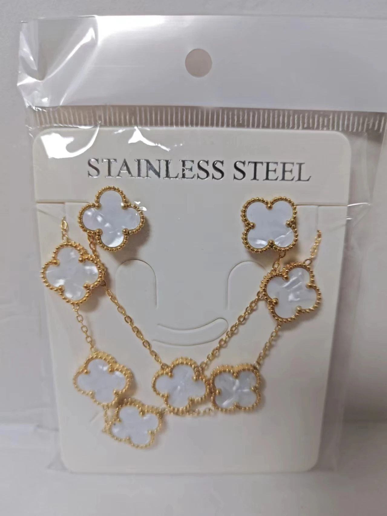 15mm Lucky Four Leaf Clover Jewelry Set 18k Gold Plated Stainless Steel ...