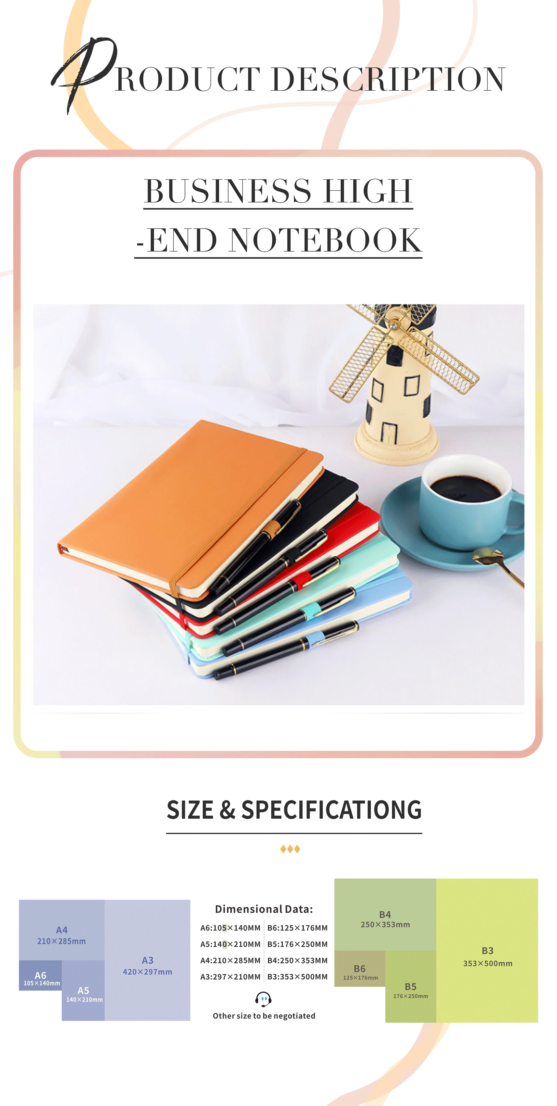 Customisable Pages A5 Diary Sewing Binding Business Note Book With Pen ...