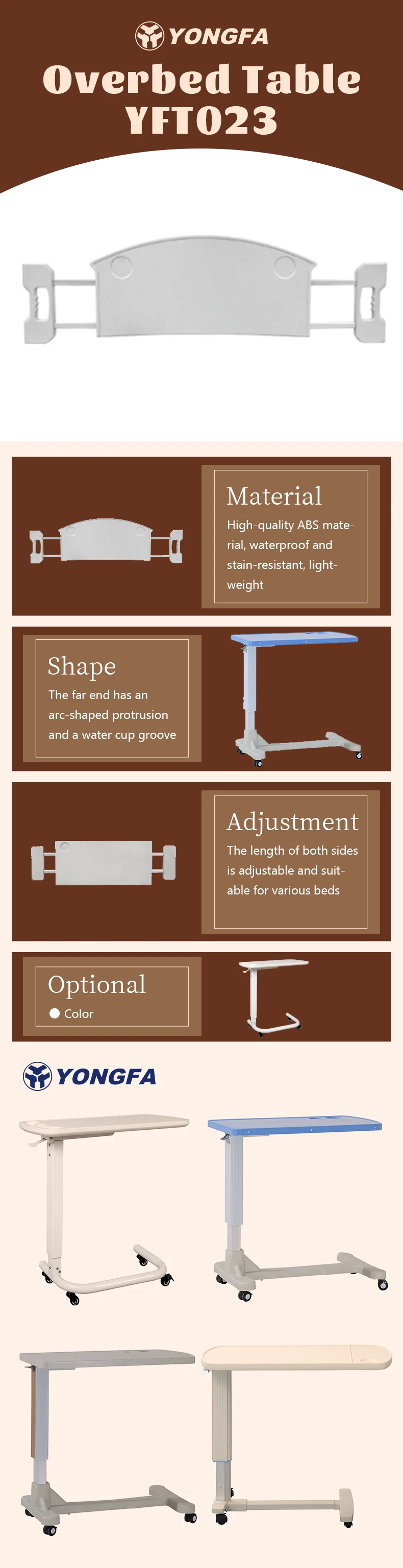 YFT023 Hospital Patient Dining Table Retractable and Removable ABS ...