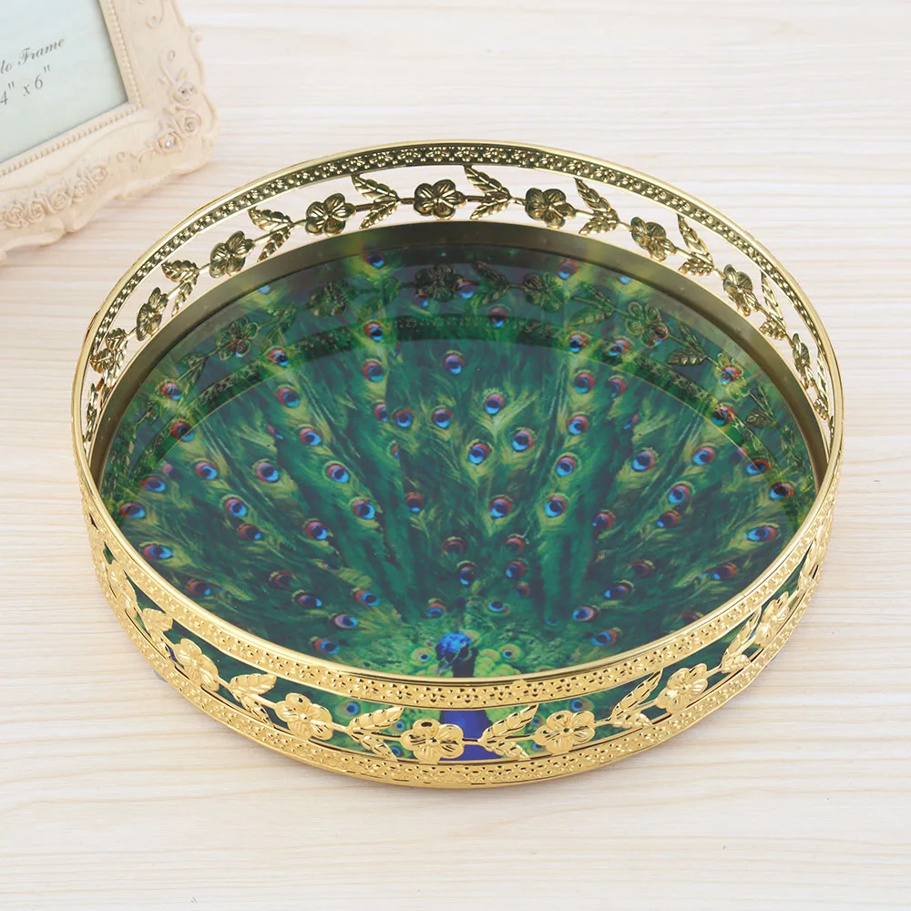 Nordic Luxury Wind Gold Iron Glass Mirror Tray Bedroom Desktop Jewelry ...
