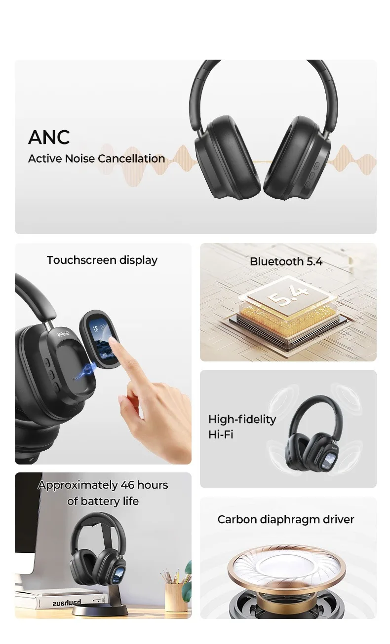 Miniso G90 Bluetooth Headset - ANC, Stereo, and Touch Screen
