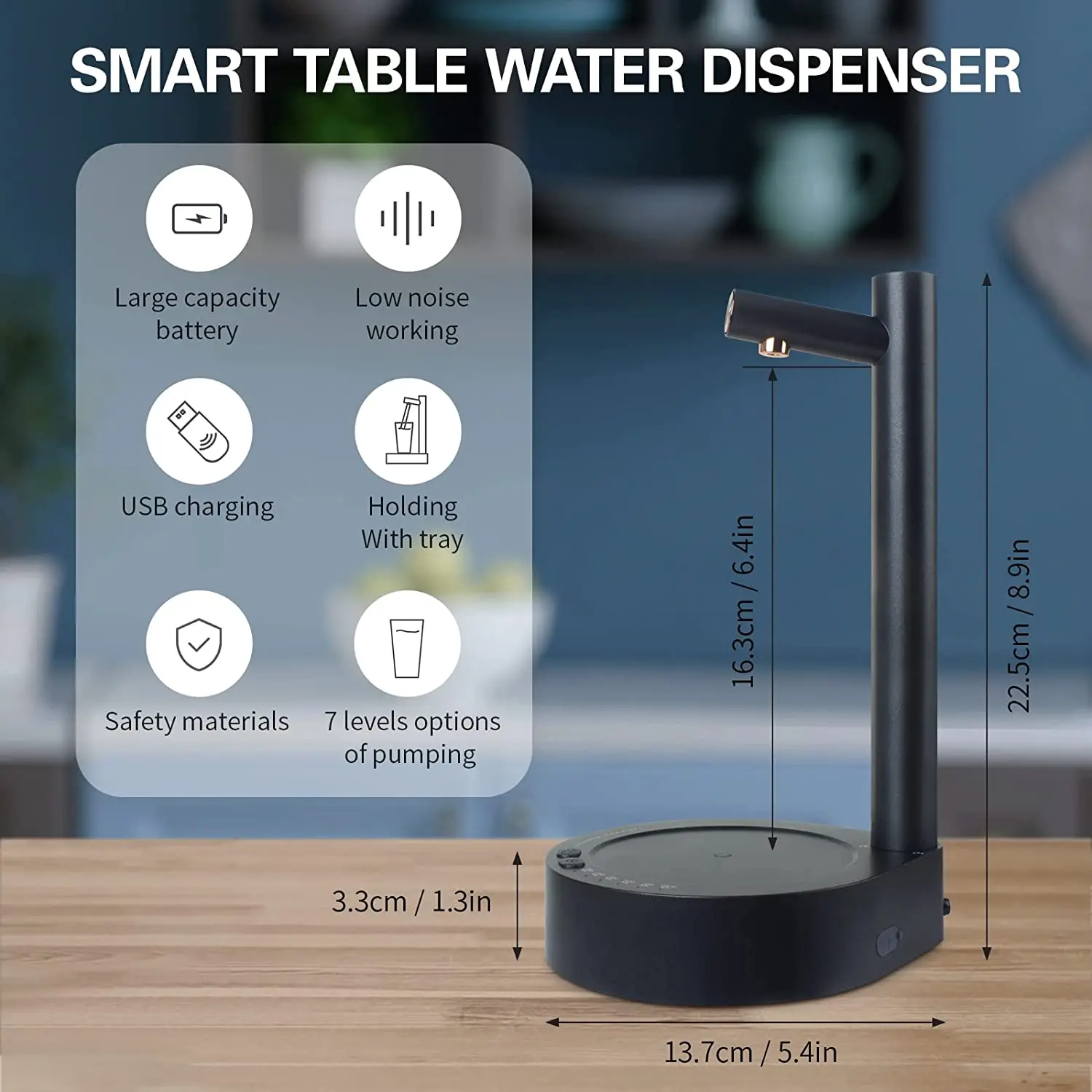 Free Hands Smart Table Water Dispenser 7 Level Water Control Bottle ...