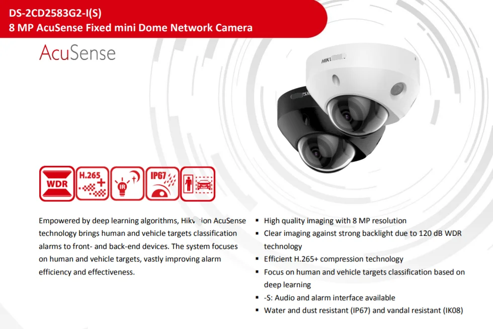 Hik ATK-2CD2583G2-IS Original Genuine 8MP AcuSense Fixed Mini Dome Network Camera ATK-2CD2583G2 ...