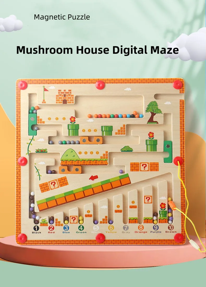 Wooden Labyrinth Color Sorting Bead Maze Toy Children Carry Pen Early Education Puzzle Thinking ...