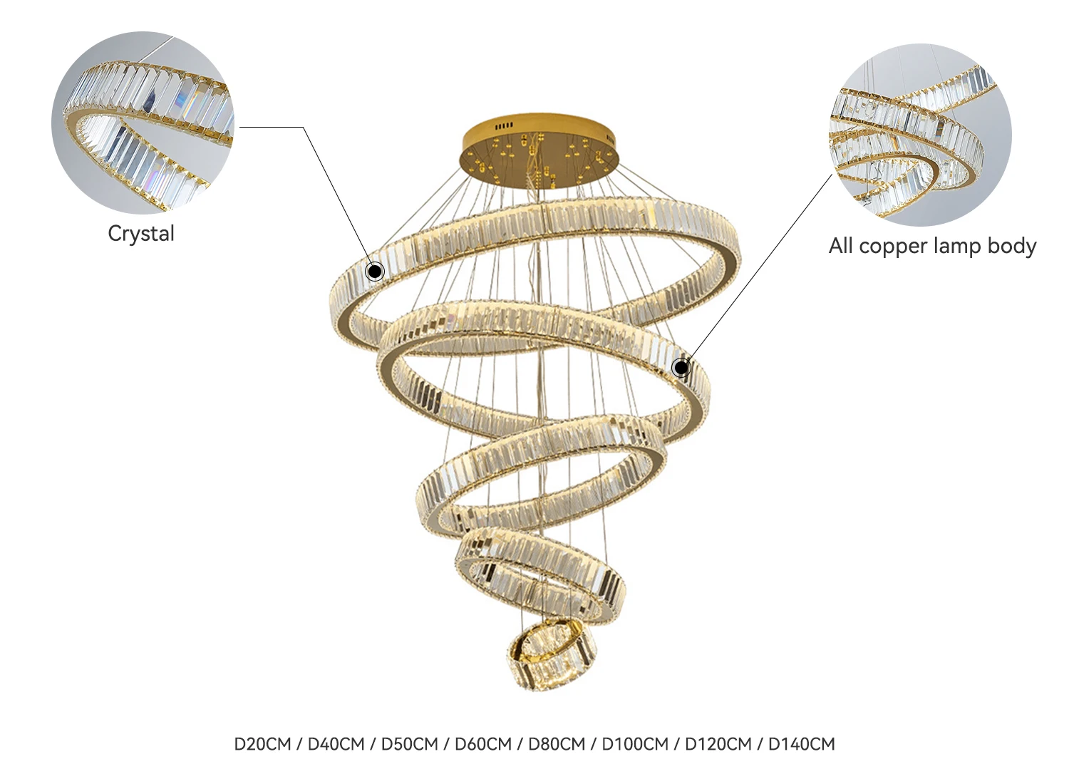 Modern Crystal Chandelier For Staircase Long Villa Chain Lighting ...