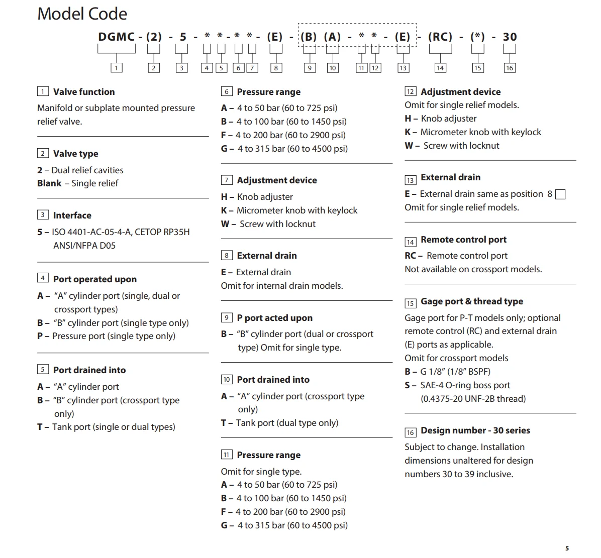 Vickers Pressure Relief Valve DGMC-5-PT-GW-B-30 - 12 Months Warranty