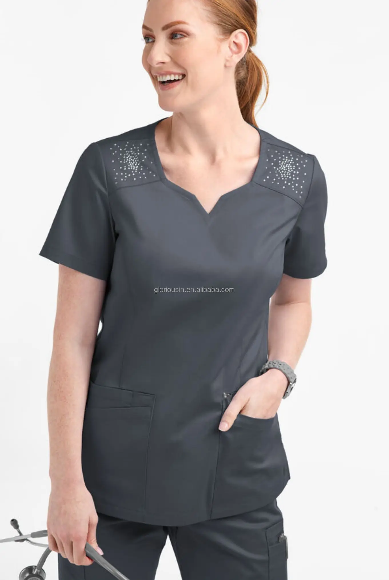 Anti-wrinkle Breathable Elastic Hospital Uniforms Short Sleeve Jogger ...