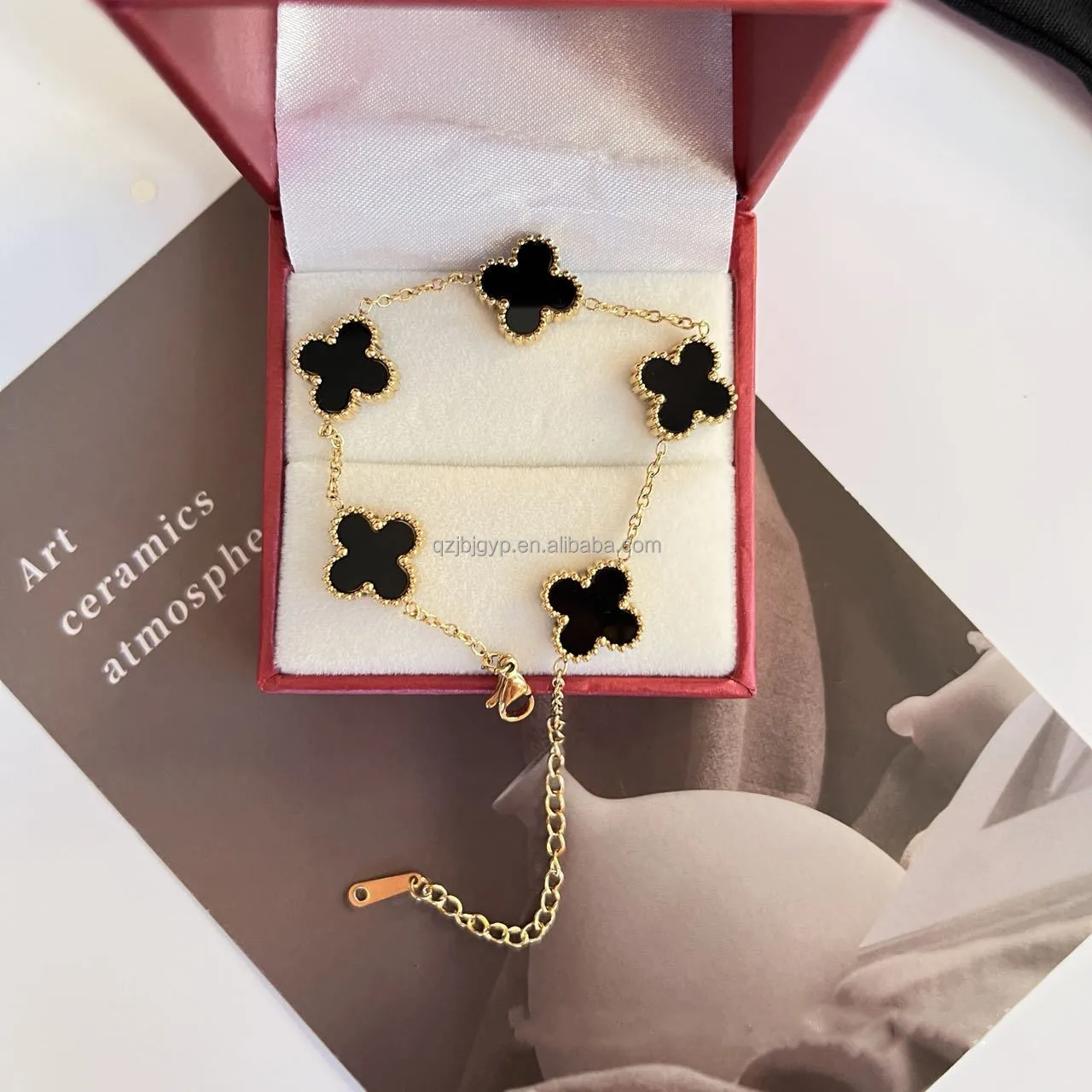 High Quality Jewelry Fashion Luxury Stainless Steel 18k Gold Plated Double Sided Four Leaf ...