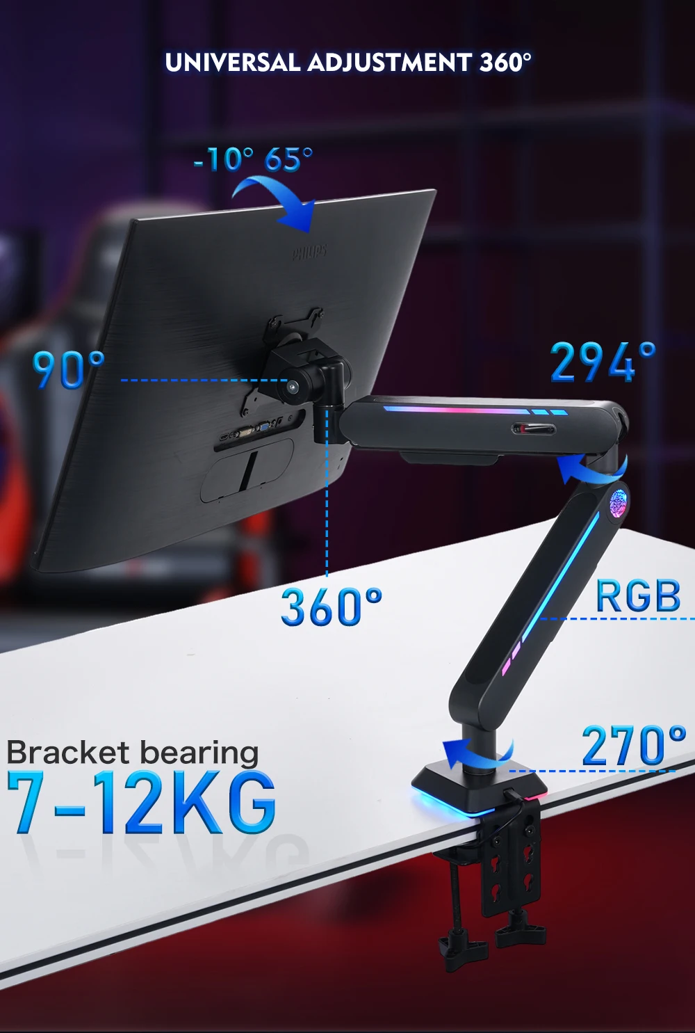 Robotic Arm Height Adjustable Computer Display Screen Holder Tabletop ...