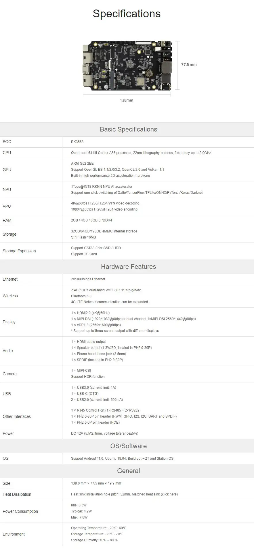 Roc-rk3568-pc Se 2gb/4gb/8gb Lpddr4 Quad-core 64-bit Cortex-a55 ...