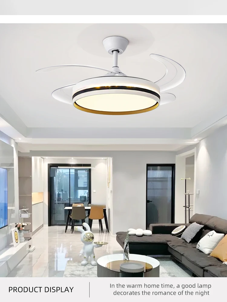 Modern Remote Control Retractable Fan Lamp 3 Color Change Led Ceiling ...