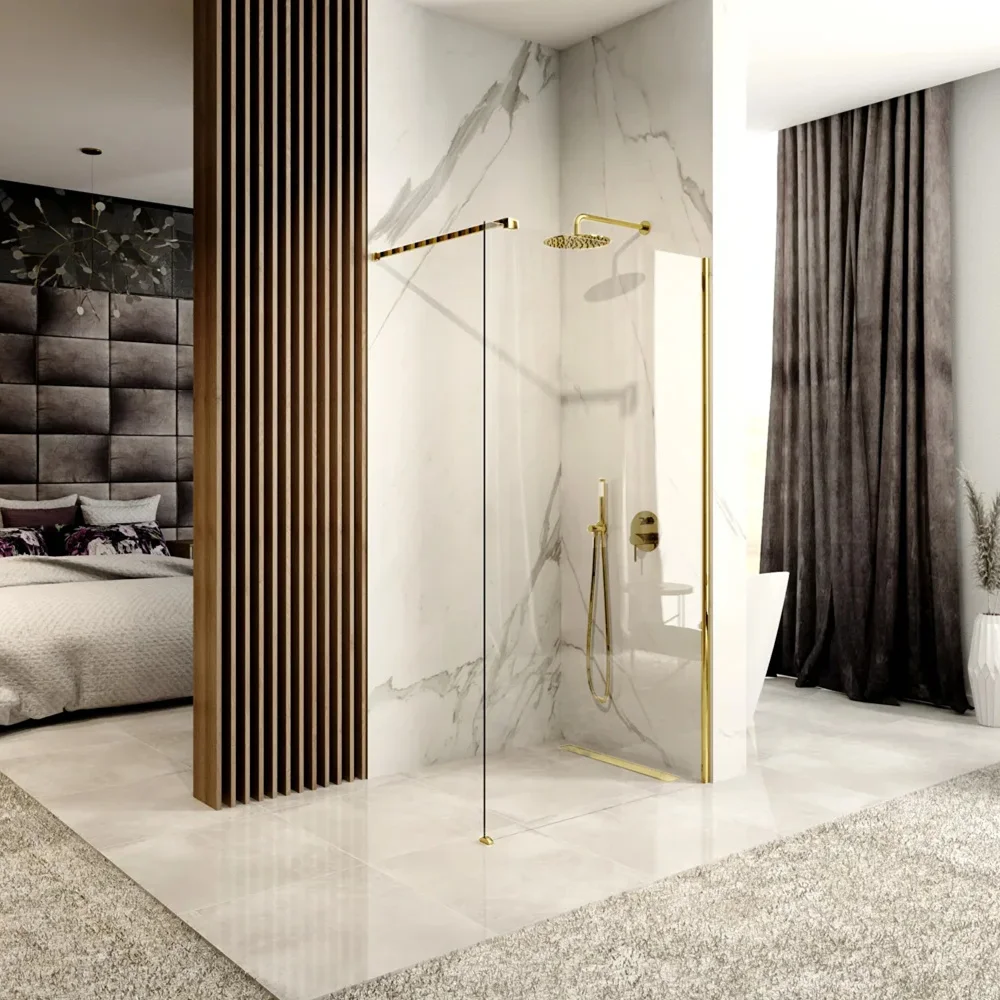 Gold color walk in shower enclosure bathroom 6mm/8mm/10mm glass door ...