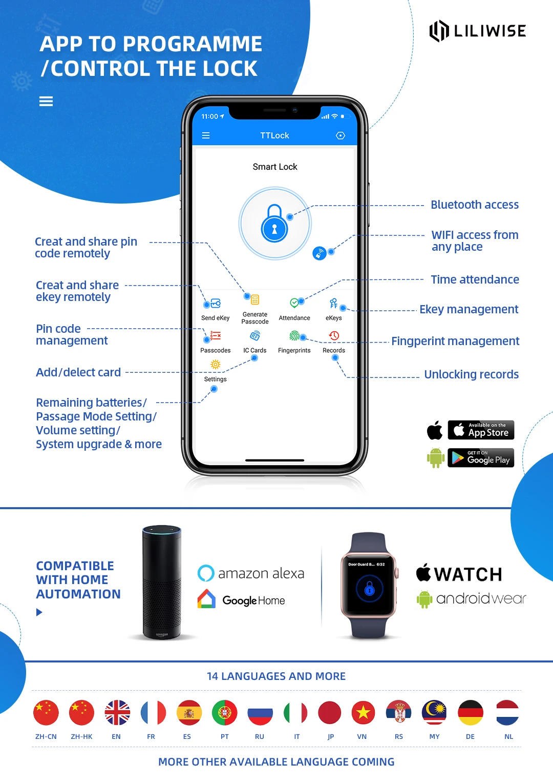 Liliwise Safety APP BLE Wifi Slim Smart Fingerprint Lock