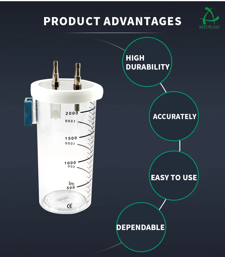 2 Litre Sputum Suction Tank - Medease ME2008-3 for Medical Use