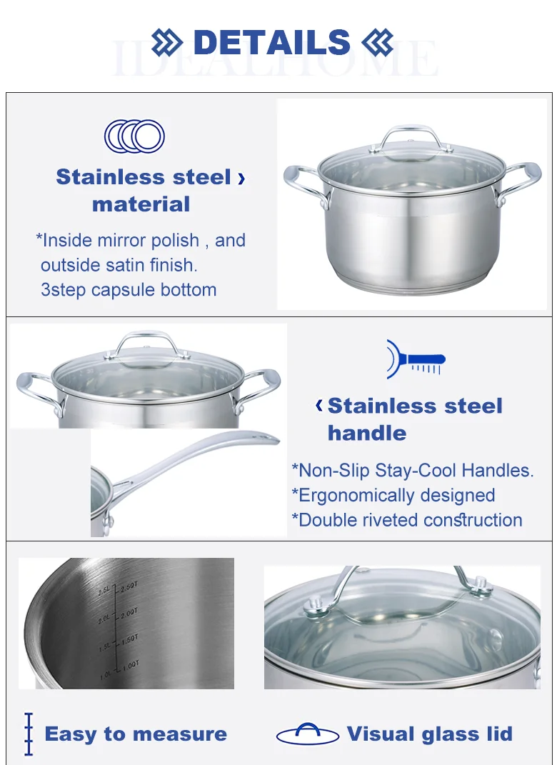 Stainless Steel Cooking Pots And Pans Cookware Sets Wholesale Soup ...