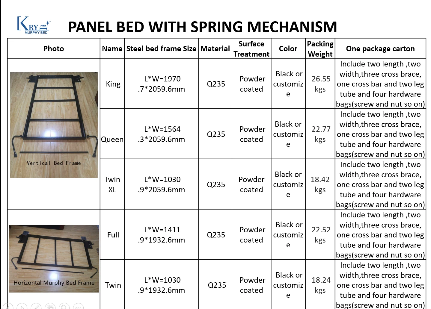 Basic Murphy Bed Frame with Spring Mechanism - High Quality