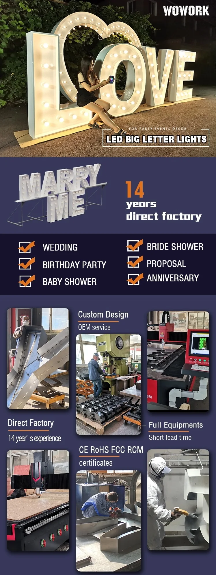 2022 Wowork Rgb 3ft 4ft 3" Led Marquee Light Letters Stand Oh Baby For ...