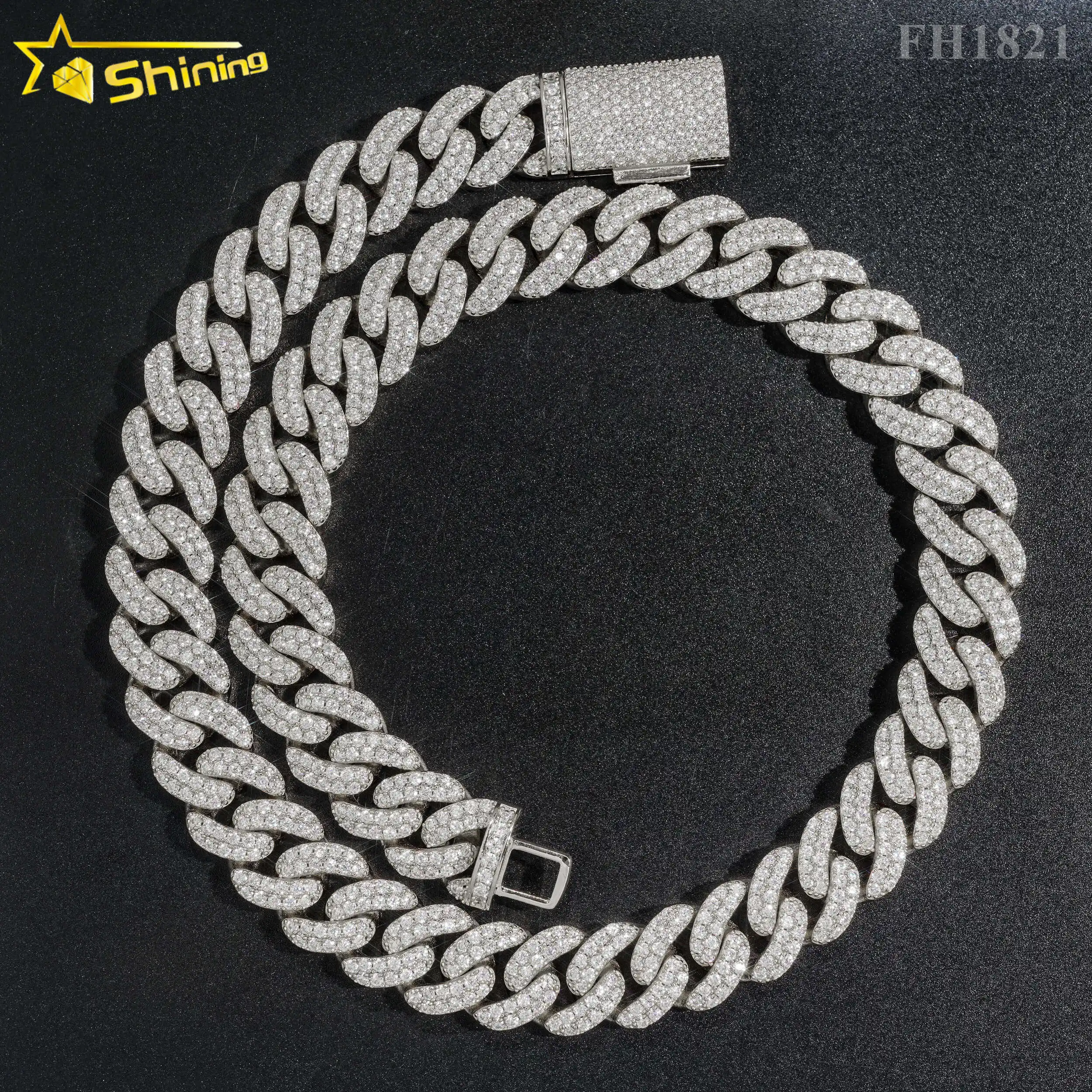 15mm Miami Cuban Link Chains Wholesale 925 Silver Jewelry Hiphop Men Cuban Necklace Cz Diamond ...
