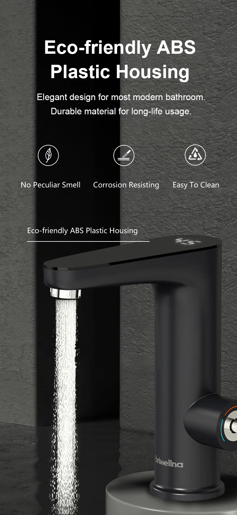 Briwellna 3.2kw Black Color Bathroom Instant Water Heater Faucet ...