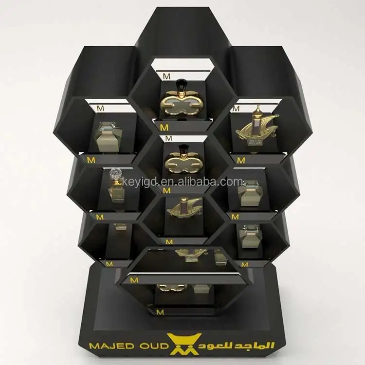 Customized Modern Luxury Black Wooden Perfume Display Stand