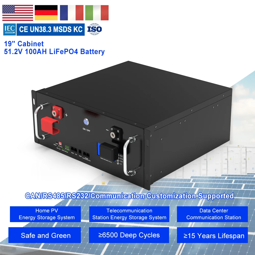 6000+ Cycle Rack Mounted Cabinet 19u Lithium Ion Lifepo4 Battery 48v 100ah 5kwh Solar Lithium ...