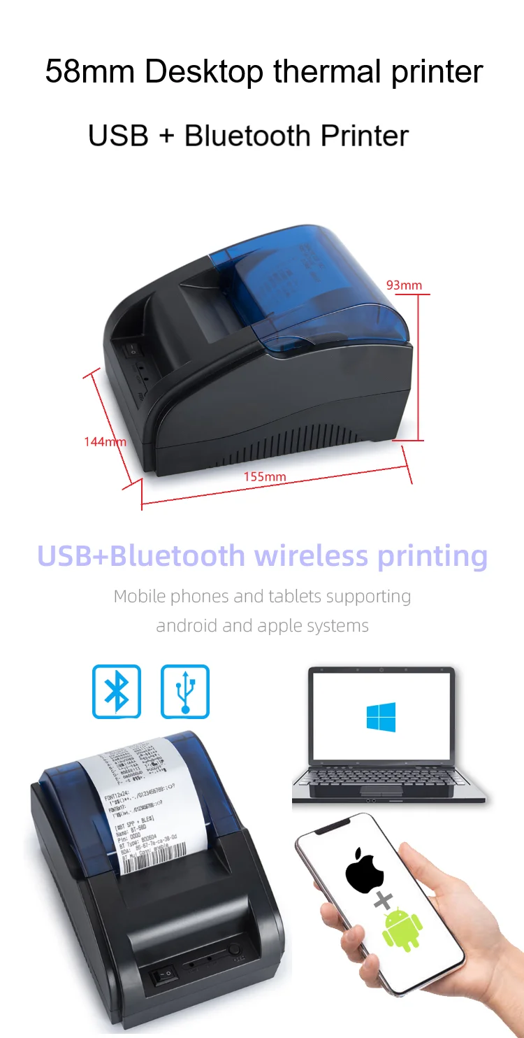 Desktop POS Receipts - Portable Thermal Printer 58mm