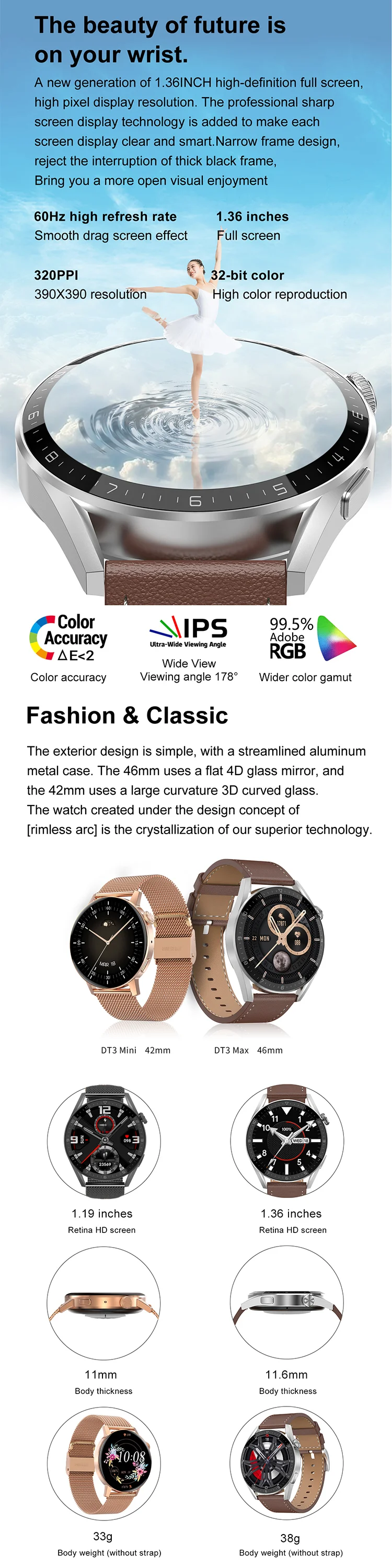 Htech-reloj Inteligente Dt3 Mini Para Mujer,Dispositivo Con Carga ...