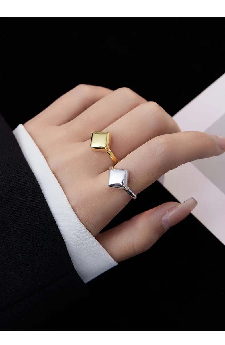 Simple 925 Sterling Silver Plain Square Shape Gold Plated Rings For ...