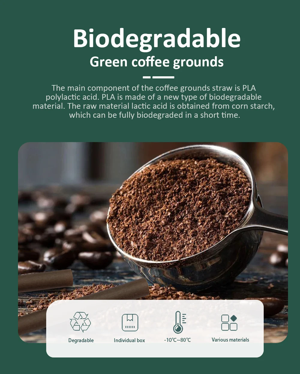 Custom Logo Coffee Ground Straws - Biodegradable & Reusable