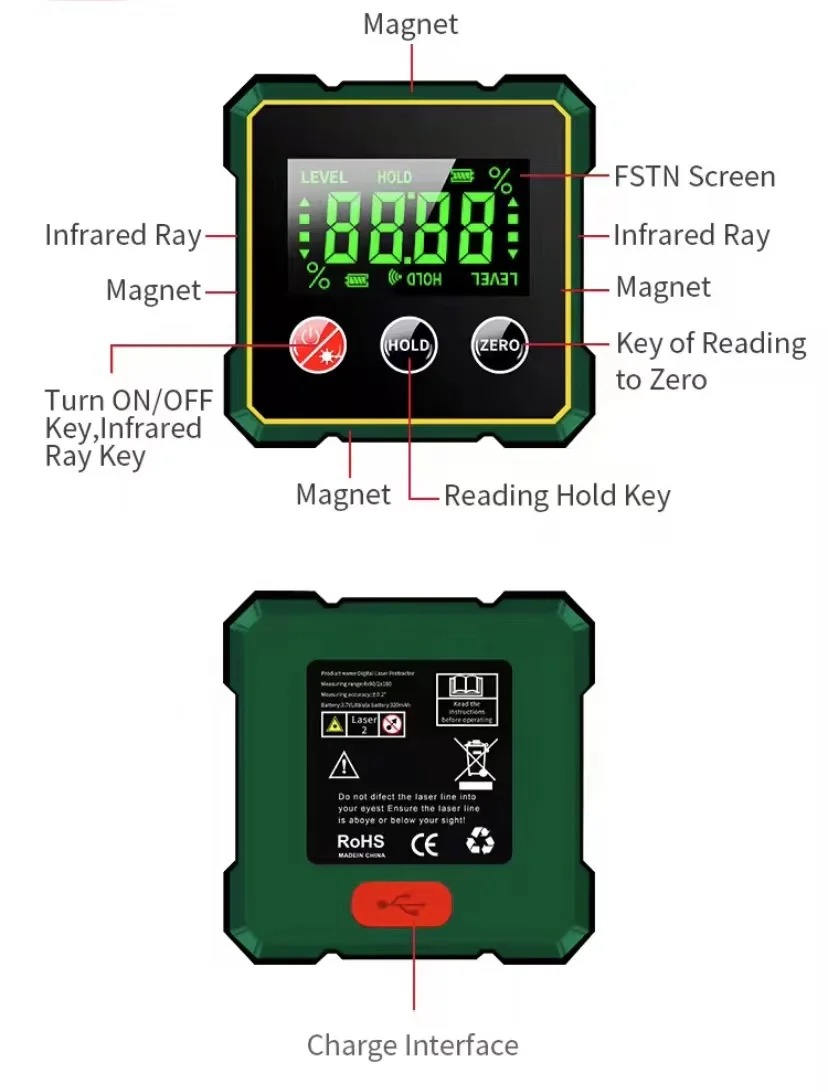 Angle Finer Cube,BevelGauge,Protractor,inclinometer,Dip Ruler,mini ...
