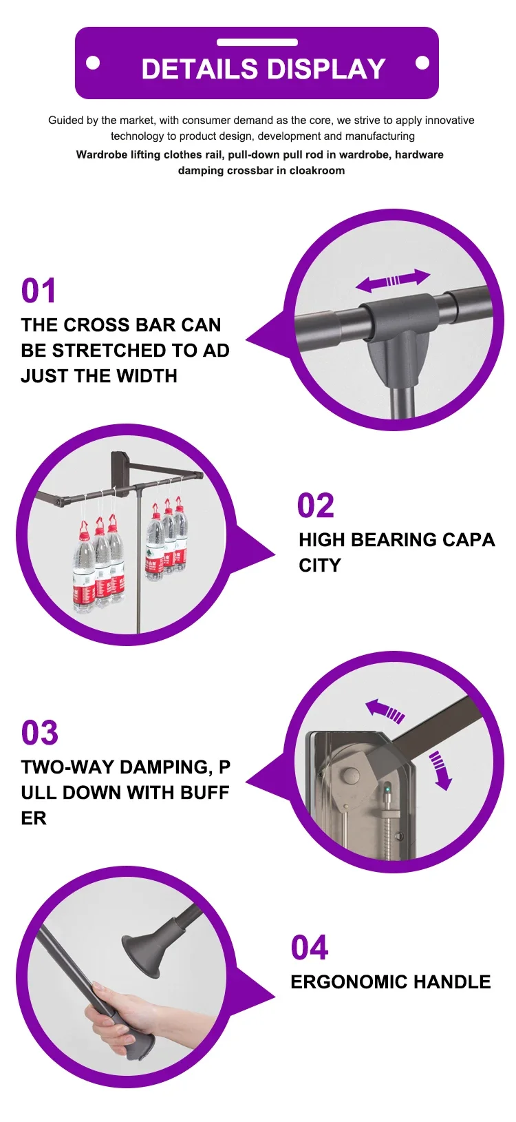 CCH Pull down Side Mounted Wardrobe Lift System Closet Rod