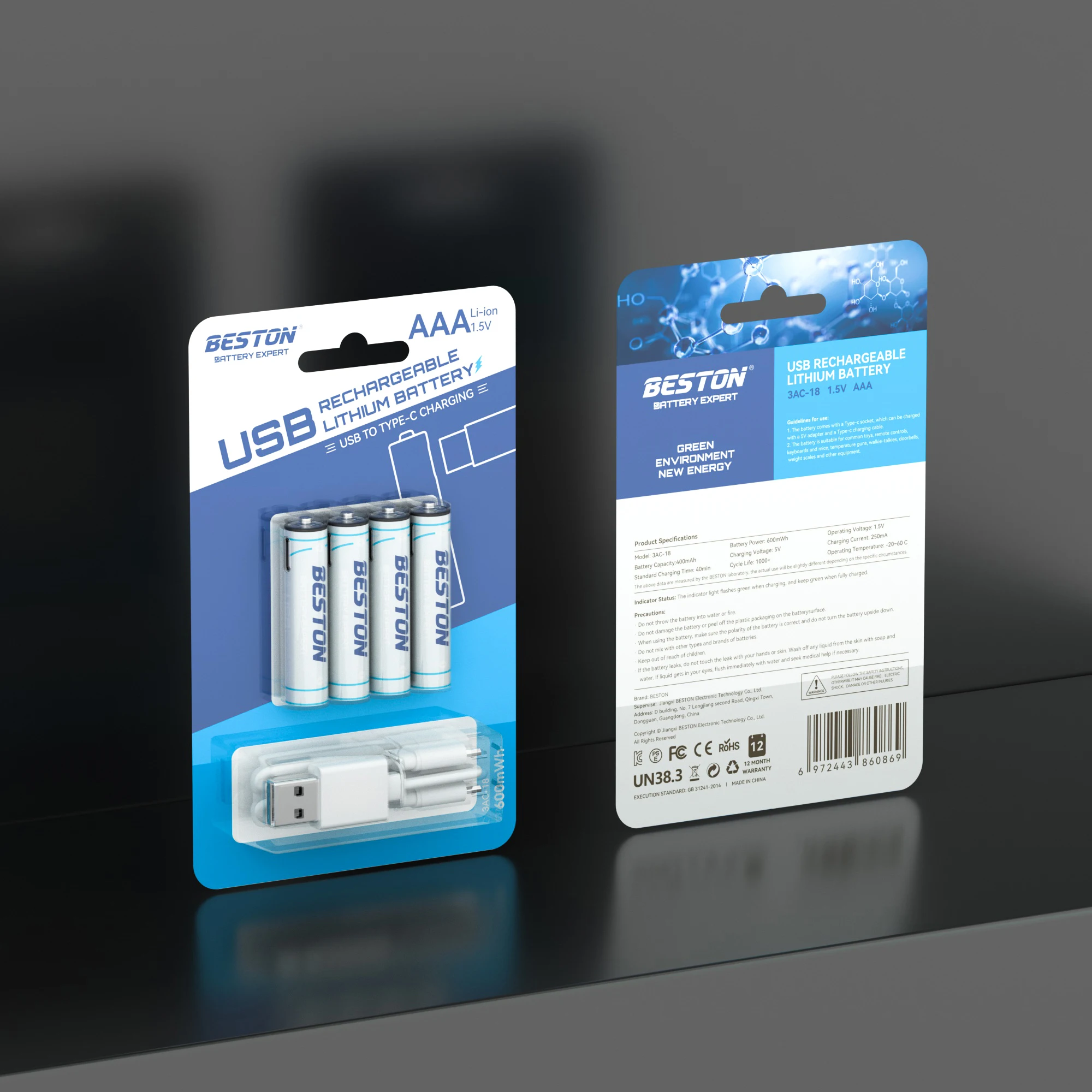 2023 Hot Sell 4 Cells Beston 1.5v Type C Rechargeable Aaa Battery ...
