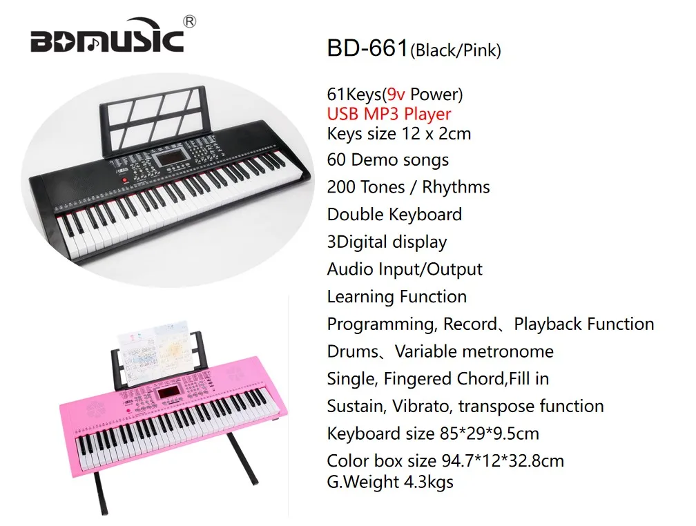 61 Keys Light Keyboard Electronic Piano Keyboard Instrument One Key One ...
