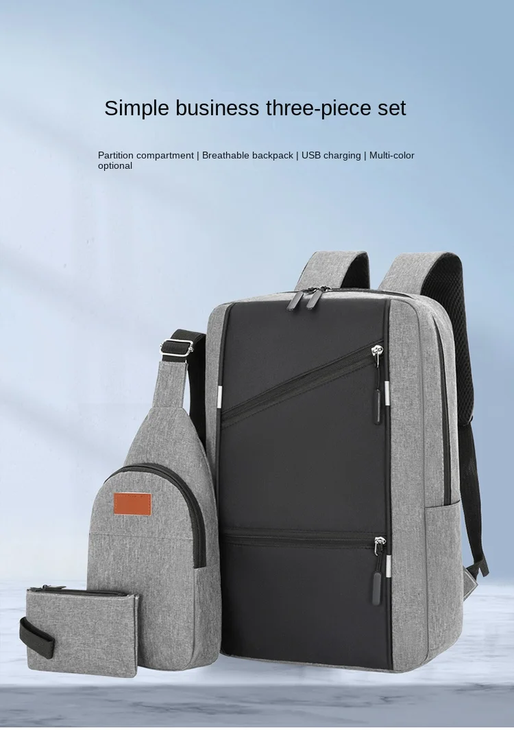 Wholesale Three-piece Business Bag Usb Sports Backpack Business Travel ...