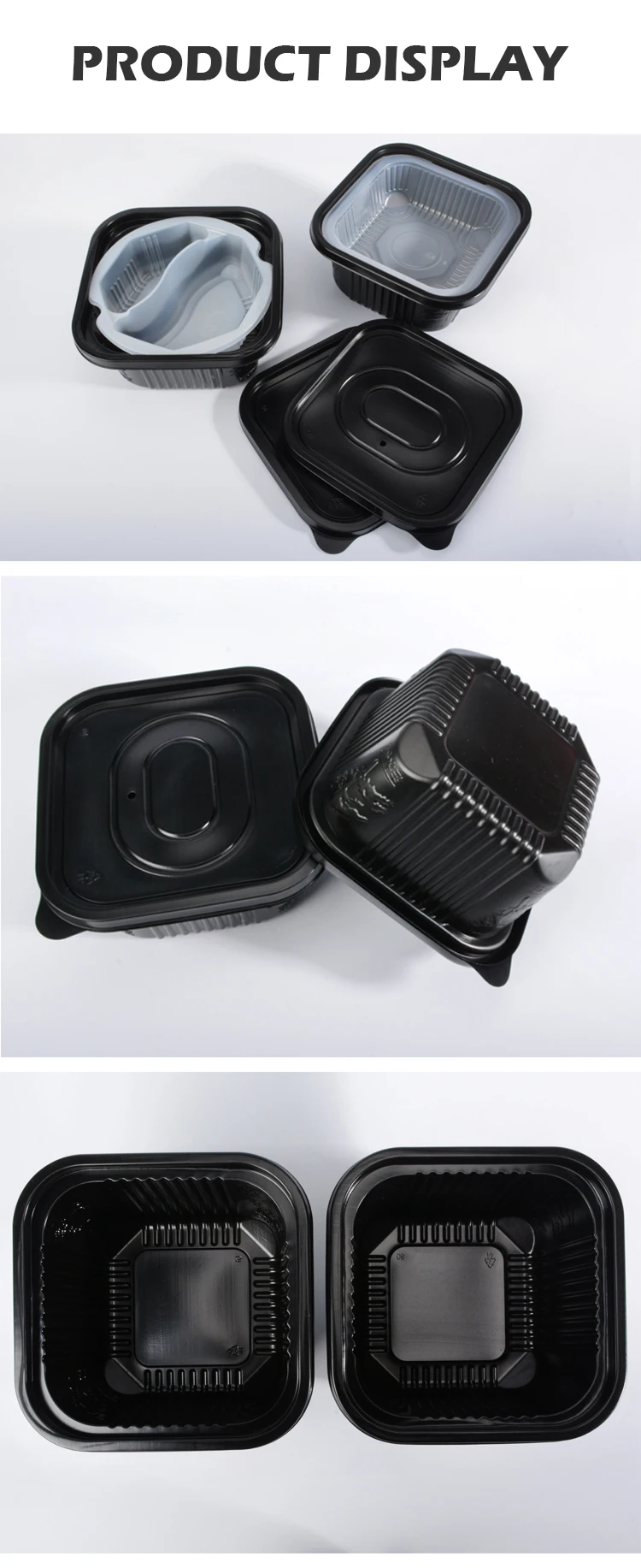 Free Sample Square Shape Hot Pot Packaging Disposable Black Food ...