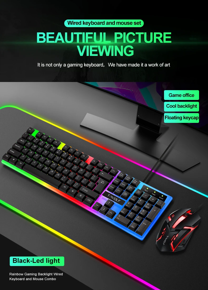 Original Factory TF230 USB Backlit LED 104 Keyboard RGB LED Light ...