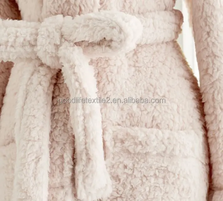 100% Polyester Long Warm Bathrobe Flannel Thermal Hooded Robes Women ...
