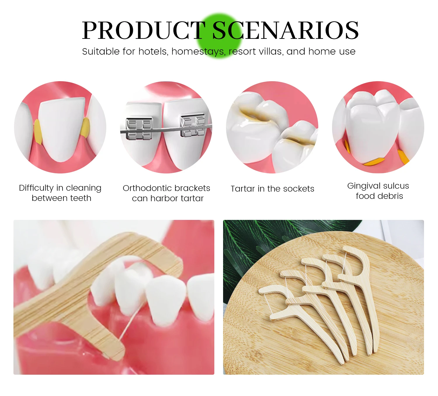 Bamboo Mini Dental Floss Picks Stick Interdental with Individually ...