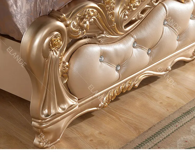 Custom European Double Bed Luxury Wedding Bed Golden King Bed Villa ...
