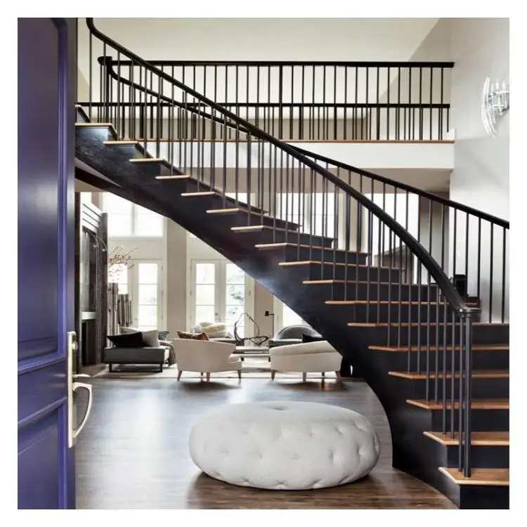 Luxury Modern Stair Glass Balustrade Led Light Floating Straight Stair Wooden Treads Interior