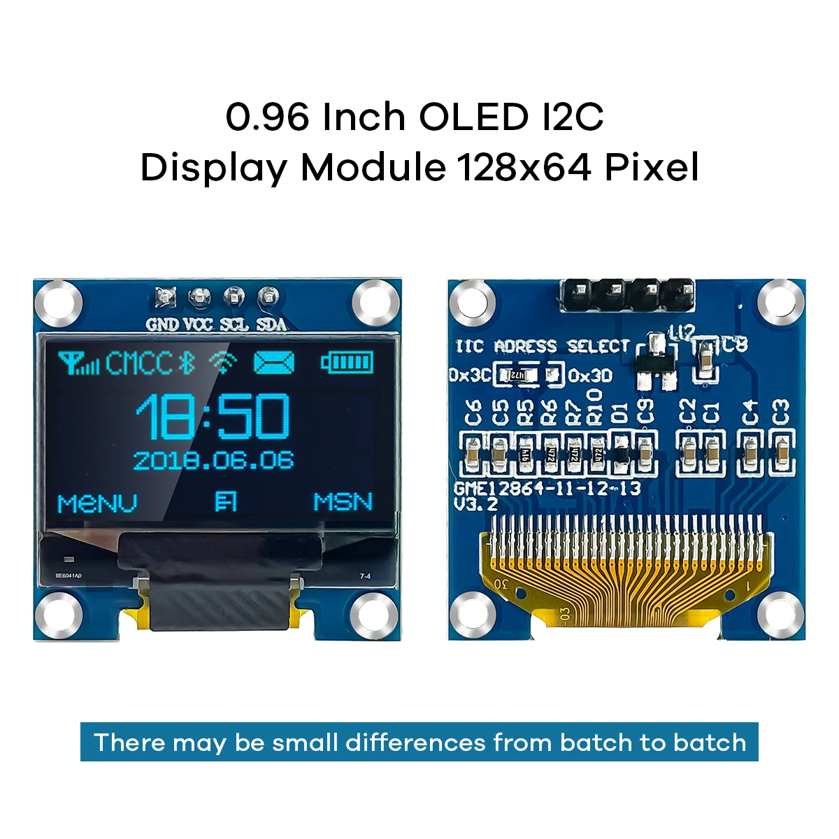 0.96 Inch OLED Display Module - 128x64 Pixel SSD1306