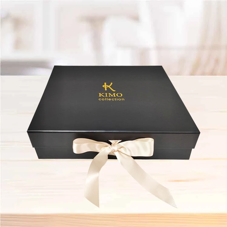 Wholesale Custom Logo Luxury Black Magnet Folding Clothing Paper Gift Box Packaging with Ribbon ...