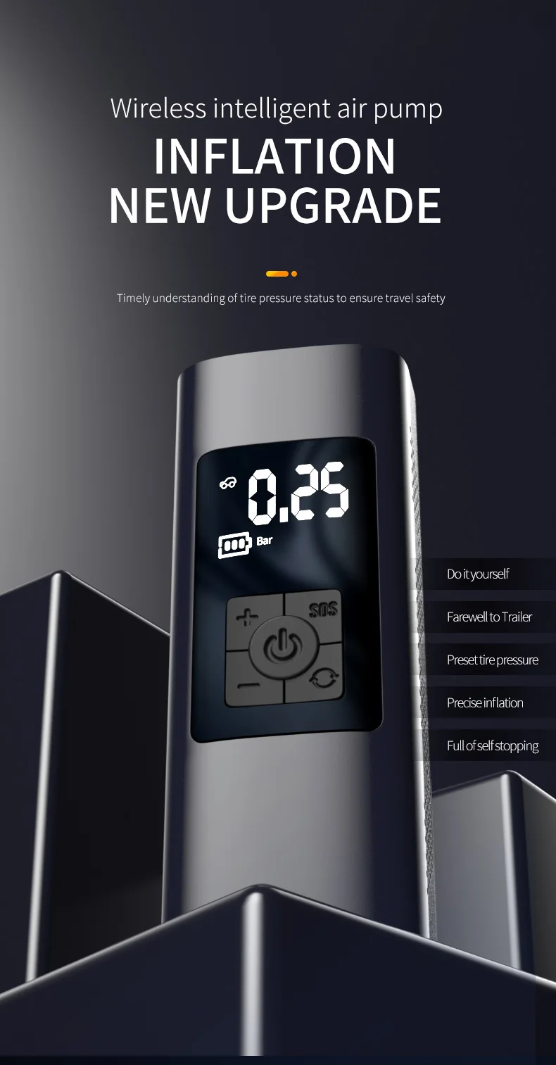 6000mah Portable Air Pump - 130PSI Tire Inflator for Cars